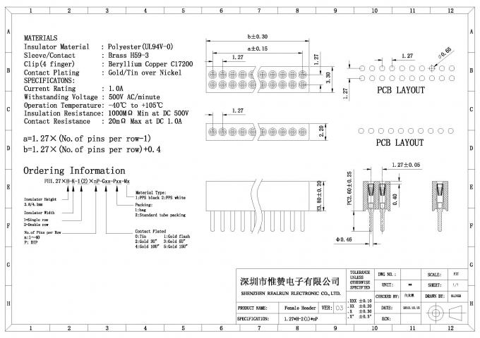 PPS LCP Round Female Pin Header UL94V-0 Polyester Brass H59-3 PA6T