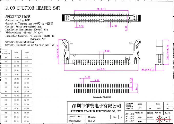 2.0mm Shrouded Header Connector 20 Pin Female Male Connector With SMT Type