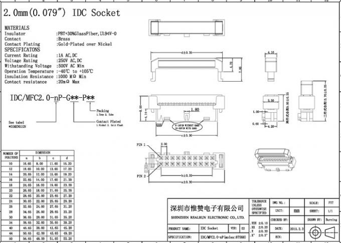 20 Pin IDC Connector Pcb Connectors Wire To Board 2.0mm Pitch IDC Socket
