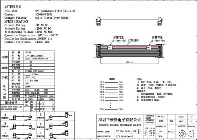2.54mm 24 Pin Idc Ribbon Cable Assembly With IDC Socket RoHs Material