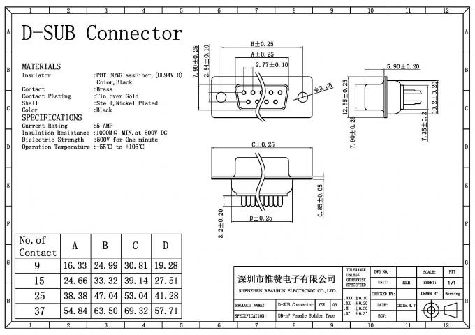 Blue DB 9 Pin D Type Connector Straight Type DP Socket For PCB Circuit ...